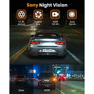 SUVCON 4K Dash Cam Front and Rear, Dual Dash Camera for Cars 4K+1080P Dashboard Car Camera Built-in Wi-Fi GPS, 24H Parking Monitor, Night Vision, Loop Recording, WDR, 170° Wide Angle, Free 32GB Card