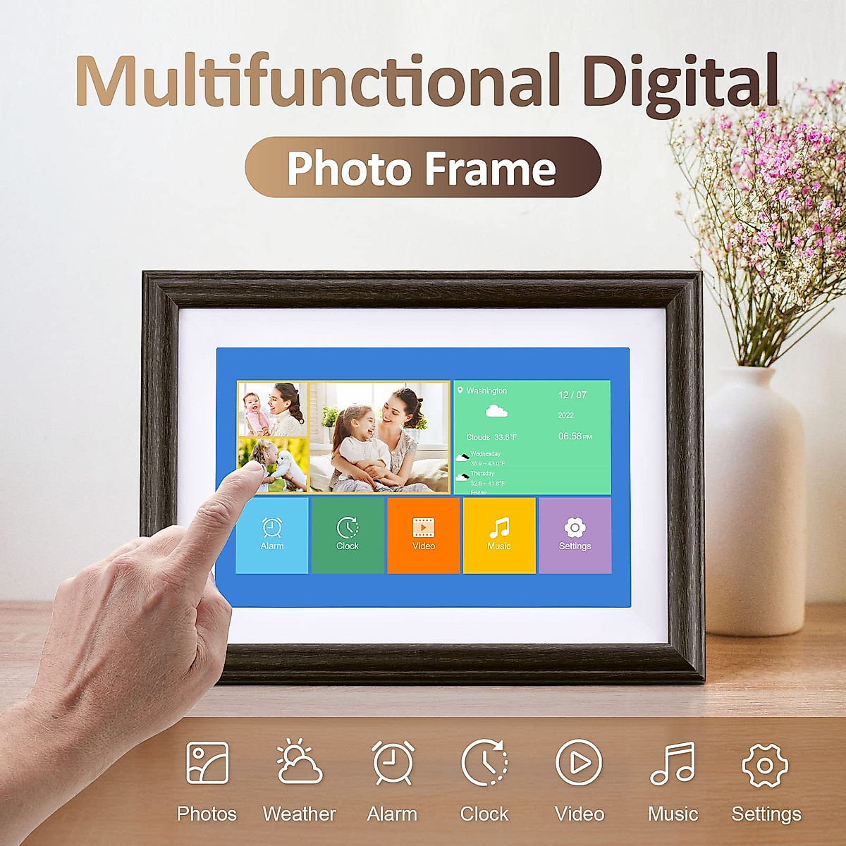 WiFi Digital Picture Frame, Pastigio 10.1" HD Wooden Digital Photo Frame with Delicate LCD Display, 16GB Storage, Auto-Rotate, Instant Share Photos and Videos via App, Email, Cloud from Anywhere