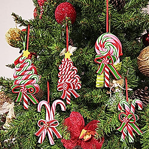 6 Pieces Christmas Candy Ornaments Lollipop Ornament Candy Cane Hanging Decor Peppermint Christmas Tree Decoration Fake Candy Canes Crafts for Xmas Wreath Party Supplies Red and White (Basic Style)