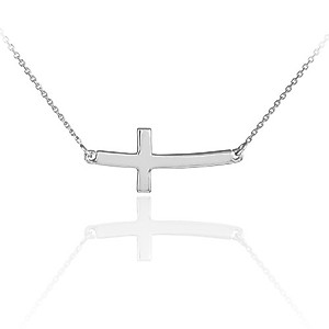 Claddagh Gold .925 Sterling Silver Sideways Horizontal Curved Cross Bar Style Necklace - 16"