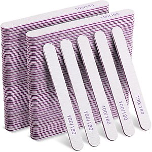 150 Pieces 100/180 Grit Nail Files Double Sided Emery Boards Washable Reusable Nail Buffers Manicure Tools for Natural Acrylic Toenails Home and Salon Use