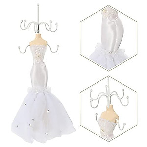 Amosfun Jewelry Display Stand Model Dress Earring Necklace Ring Bracelet Holder Mannequin Stand Hanging Jewelry Tower Rack for Girls Women 33CM White