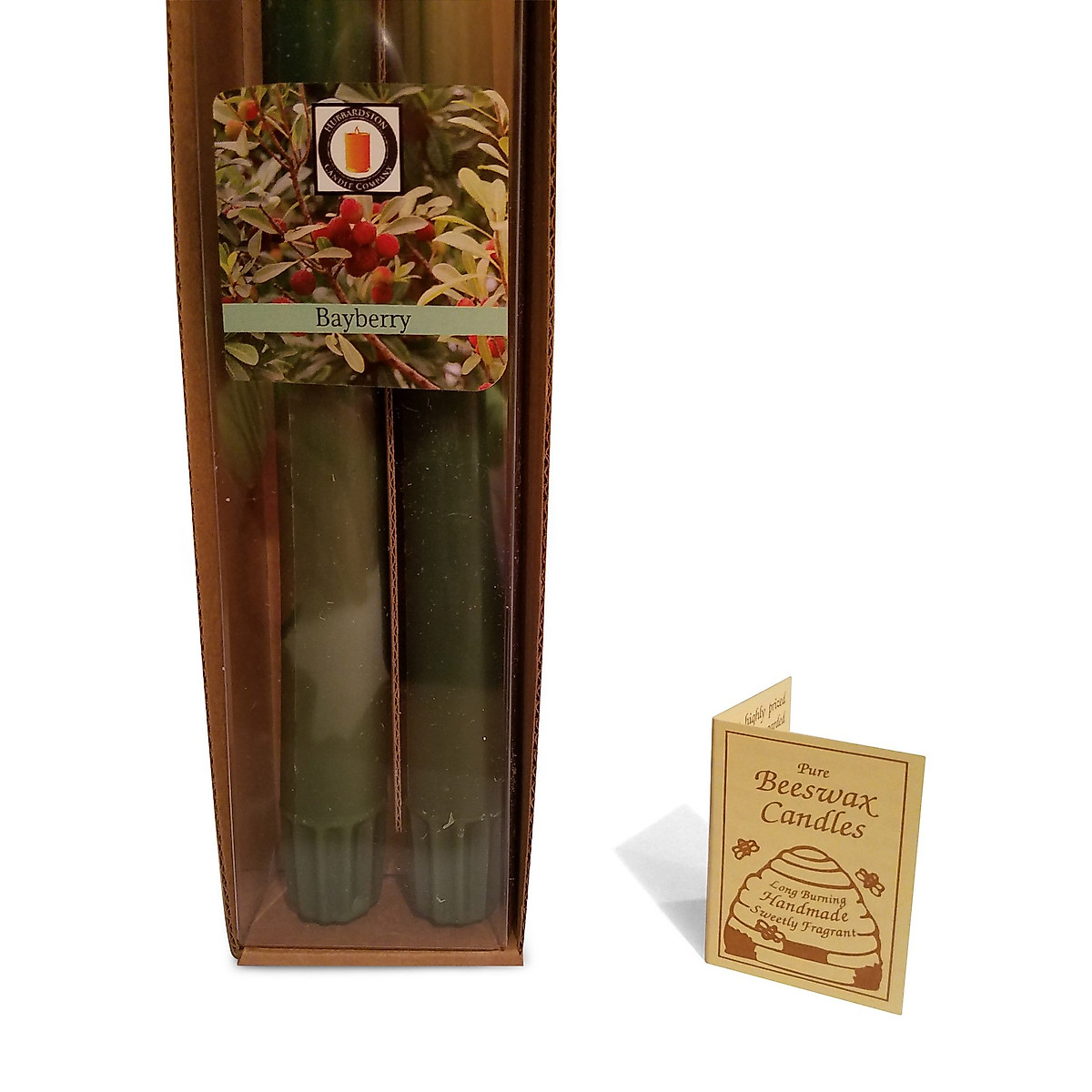 100% Pure Beeswax 10 inch Bayberry Scented Taper Candle Pair, Hand Poured by Hubbardston Candle Company