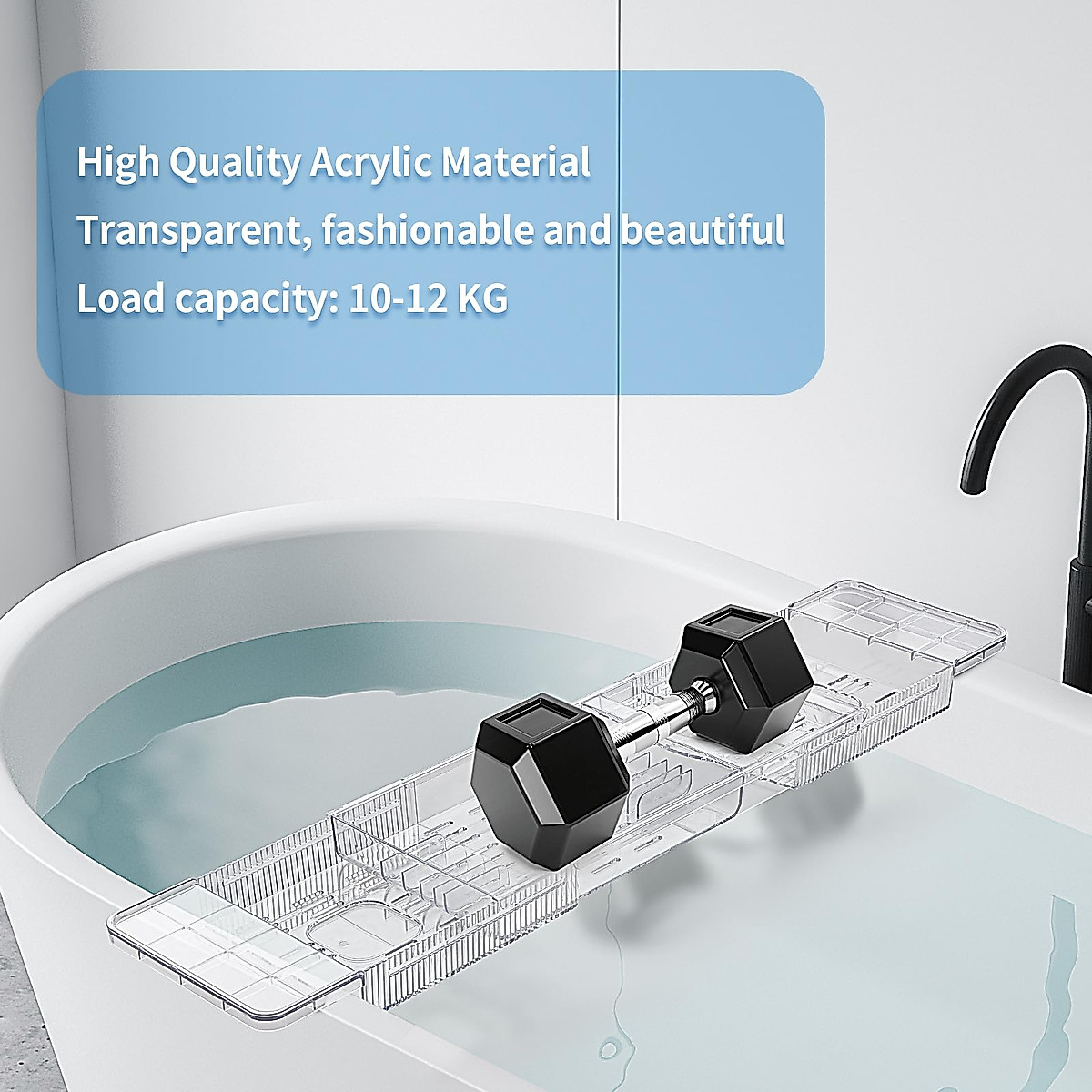 HOMEE Acrylic Bathtub Tray, Expandable Bath Caddy Tray for Bathtub, Bath Tub Tray Table, Adjustable Bath Shelf Tub Board Organizer Trays for Bathroom