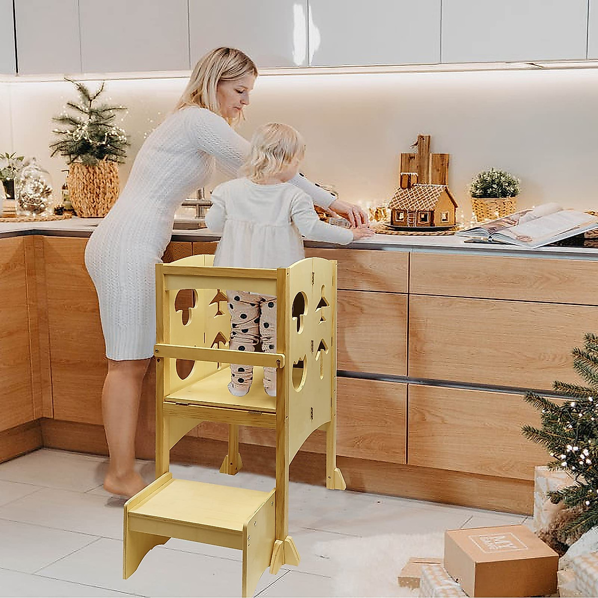 Leipal Foldable Kitchen Step Stool for Kids Toddlers with Drawing Blackboard Folding Toddlers Extra Small Stool Wooden