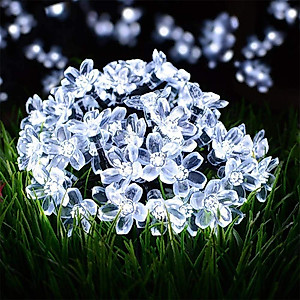 Solar Flower String Lights,AMZSTAR® 21ft 50 LED Peach Blossom Fairy Lights Indoor/Outdoor Decorative String Lights for Home Garden Patio Lawn Party and Weeding Decorations(White)