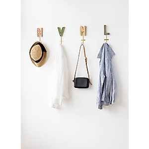 COLLECTIVE HOME - Monogram Wall Hooks, Wall Mounted Hooks for Hanging, Wood Letters for Wall Decor, Home-Bedroom-Livingroom Gold Decor, Decorative Wall Hangers for Coat, Scarf, Bag(P)