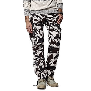 Mesinsefra Men's Cotton Casual Military Army Cargo Camo Combat Work Pants with 8 Pocket Camo White 38
