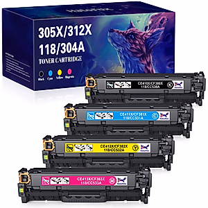 HaloFox Remanufactured Toner Cartridge Replacement for HP 305X 305A 312X 312A 304A Canon 118 for Canon Color Imageclass MF8580CDW MF8380CDW for HP Color Laserjet Pro MFP M451dn CP2025DN Printer 4 Pack