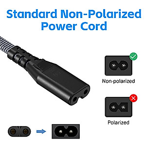 AC Power Cord 30FT(1 Pack), 2 Prong TV Power Cord, Nylon Braid Cable Replacement for Xbox One S, Xbox One X, Xbox Series X, PS3, PS4, PS5, Compatible for Printer, Monitor, Sound Bar, Game Console