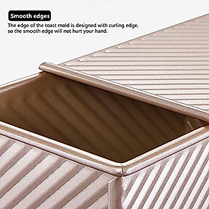 Cayanmydery Pullman Loaf Pan with Lid, Non-Stick Bakeware Carbon Steel Bread Toast Box Mold with Cover for Baking Bread, 1 lb Dough Capacity, Golden Corrugated Bread Box