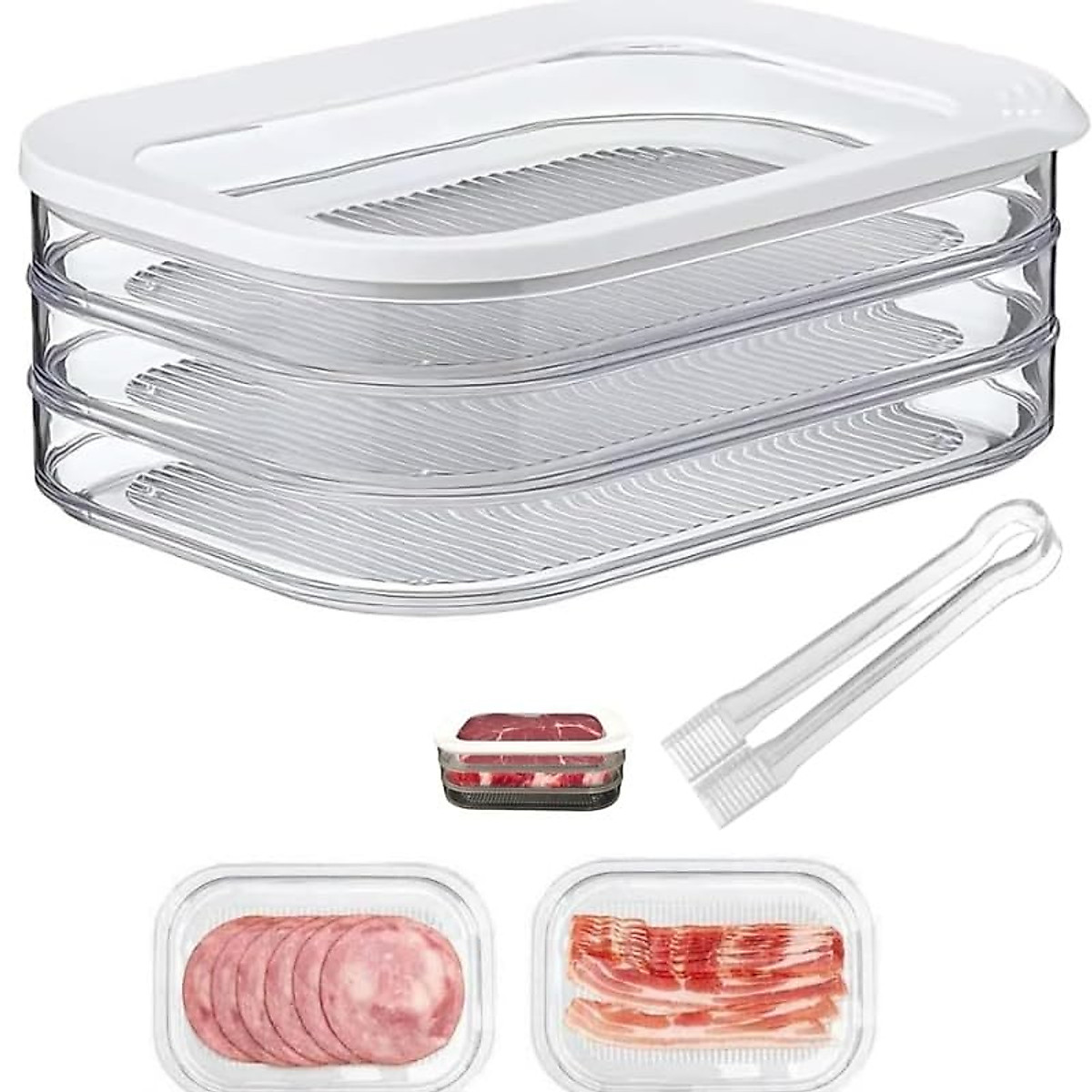 Food Storage Containers, Airtight Refrigerator Bacon Luncheon Meat Containers, Meal Prep Containers for Salami, Cold Cuts, Turkey, Bologna, Deli and Luncheon Meats, BPA Free, 18.6 Ounces (3/4 Layer)