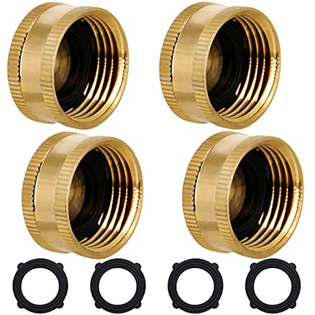 Lifynste 3/4" Brass Garden Hose Cap with Washers, 4 Pack