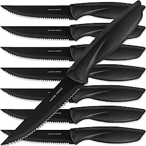 Home Hero Kitchen_Knife with Ultra-Sharp High Carbon Stainless Steel Blade for Kitchen with Ergonomic Handle Black, 8 Piece Set