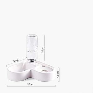 Creative Corner Shape Pet Feeder Bowl Plastic Double Bowls with 500ml Automatic Water Dispenser Bottle Anti- Slid Feeder Household Pet Supplies ( White )