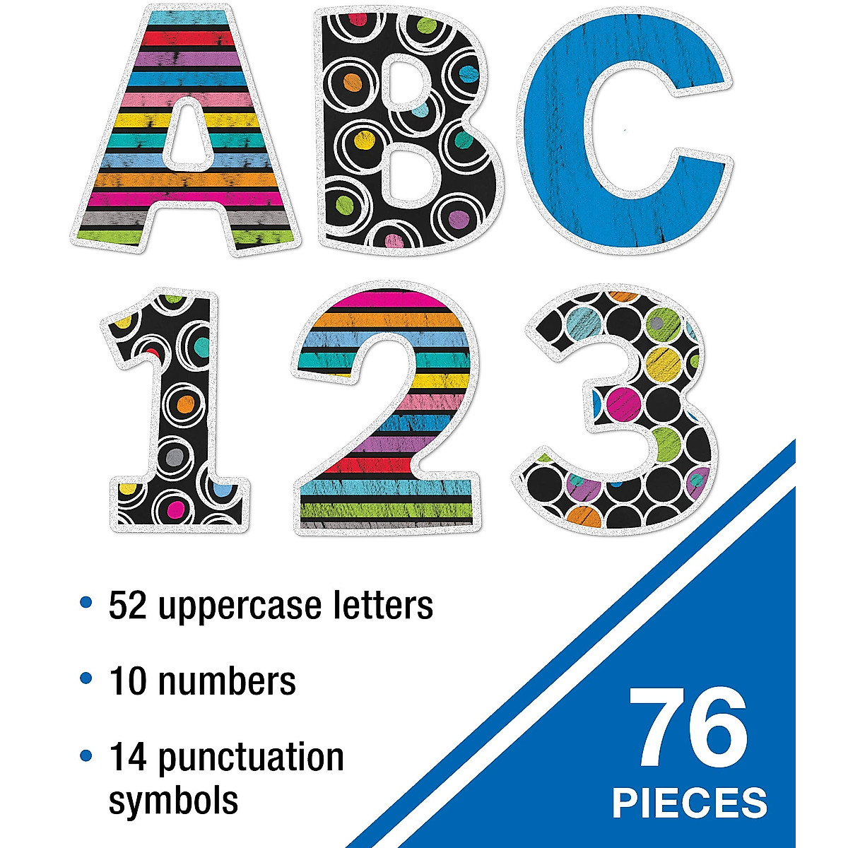 Carson Dellosa 76 Piece 4 Inch Colorful Chalkboard Bulletin Board Letters for Classroom, Uppercase Alphabet Letters, Numbers, Punctuation & Symbols, Cutout Letters for Bulletin Boards