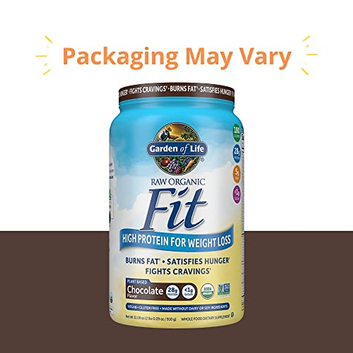 Garden of Life Raw Organic Fit Vegan Protein Powder Chocolate, 28g Plant Based Protein for Weight Management, Pea Protein Fiber Probiotics, Dairy Free Nutritional Shake for Women and Men, 20 Servings