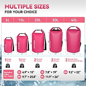 MARCHWAY Floating Waterproof Dry Bag Backpack 5L/10L/20L/30L/40L, Roll Top Sack Keeps Gear Dry for Kayaking, Rafting, Boating, Swimming, Camping, Hiking, Beach, Fishing (Pink, 20L)
