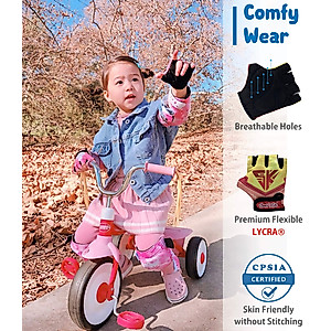 Kids Bike Gloves for Balanced Bike Mountain Bicycle Biking I Breathable Fingerless Toddler Kids Cycling Gloves with Extra Protective Cushions I CPSIA Certified Riding Gloves for Girl Boy