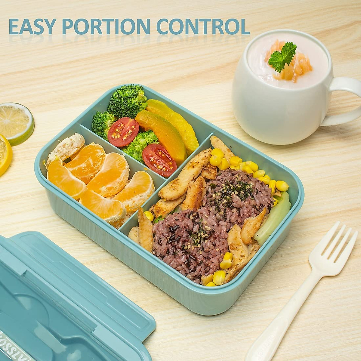 Bento Box For Adults Kids, 1100ML Lunch Container Bento Boxes With Built-in Utensil Set, Leakproof, Micro-Wave Dishwasher Safe(Teal Blue)