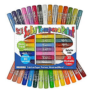 Kwik Stix Solid Tempera Paint Sticks, 30 Colors, Washable Paint Sticks for Kids, Super Quick Drying, Non-Toxic, Allergen Free, Paint Sticks in Classic, Pastel, Metallic, Earth & Jewel Colors, Paint for Kids and Toddlers