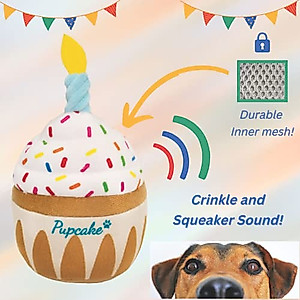 Nestpark Dog Birthday Toy - Pup Cake Puppy Birthday Dog Toy Cupcake Plush Squeak and Crinkle Dog Birthday Gift
