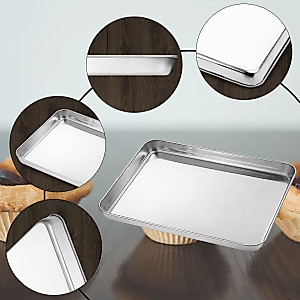 Baking Sheet Set of 2, Stainless Steel Baking Pans for Toaster Oven, Footek Cookie Baking Sheet 12.5L×10W×1H inch, Healthy & Superior Mirror Finish, Dishwasher Safe Baking Sheets