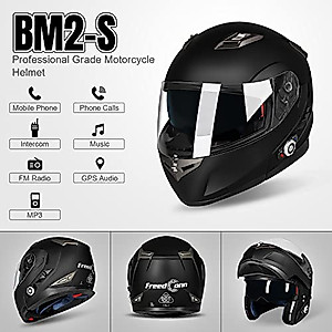 FreedConn Motorcycle Bluetooth Helmet,Bluetooth Integrated Modular Flip up Full Face Motorcycle Helmet,Dual Visor Modular Bluetooth Helmet,DOT Approved Helmets with Gloves(Matte Black,Large)
