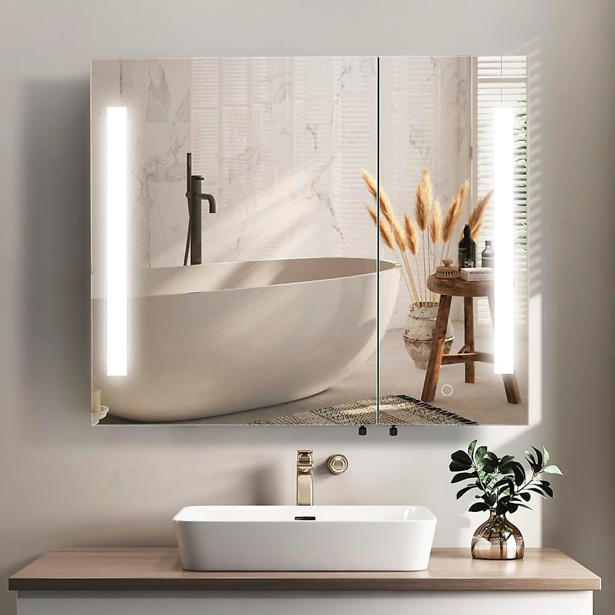 Movo Lighted Medicine Cabinet with Mirror,30 inch X 26 inch Wall Mounted LED Bathroom Medicine Cabinet Mirror with Lights and Storage,Anti-Fog,Dimmable,3000K-6500K Color Temper Change