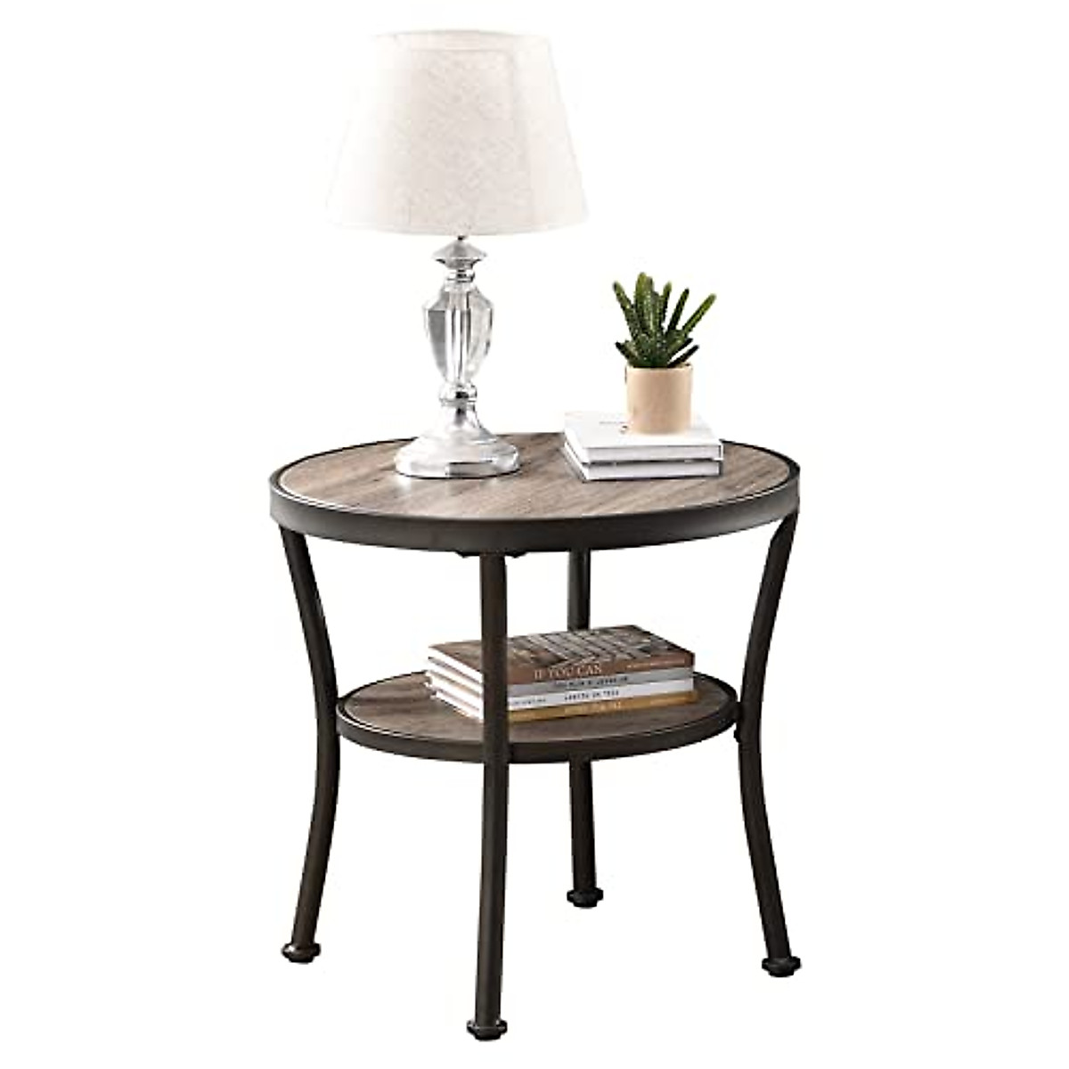 O&K FURNITURE Round End Table, Side Table for Living Room,Small Round Accent Table, Grey
