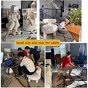 LUGSHIREE Ottoman Pouf Boucle Chair,Small Upholstered Tufted Foot Stool Sheep Ottoman for Living Room Bedroom Home Decor(White)…