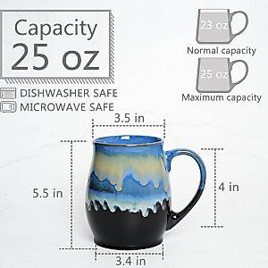 Bosmarlin Extra Large Ceramic Coffee Mug, 25 Oz, Dishwasher and Microwave Safe, Big Oversized Tea Cup, Reactive Glaze (Blue)
