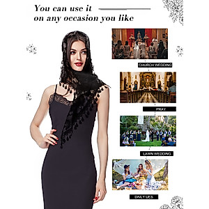 Zhanmai 6 Pieces Triangle Women Church Veil Lace Mantilla Wedding Shawl Catholic Floral Scarf Catholic Cover for Cathedral