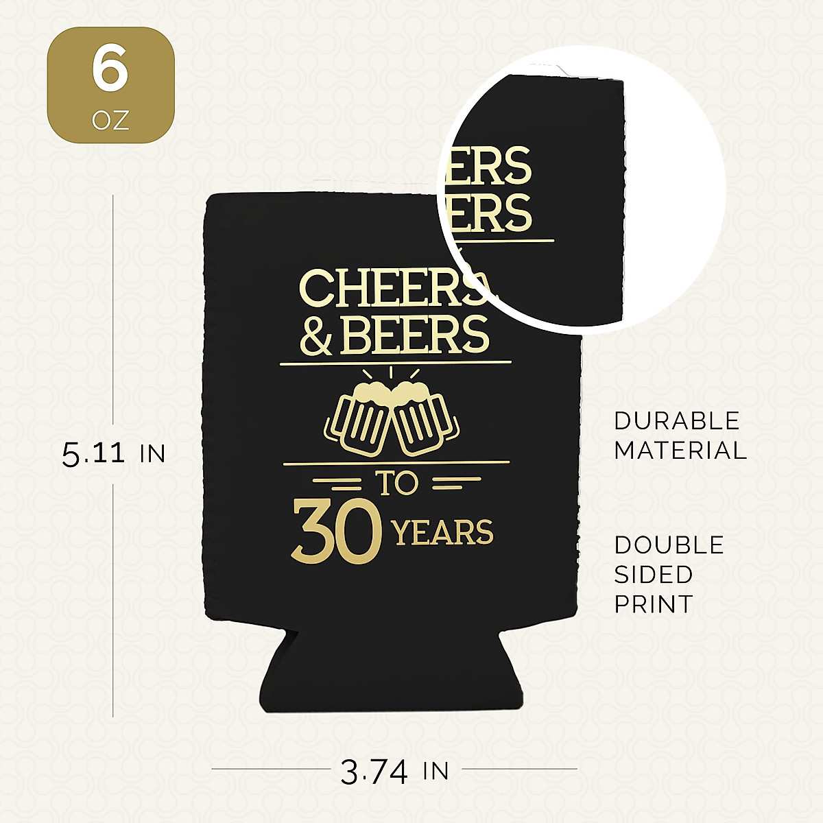 Cheers and Beers to 30 Years Can Coolers, 30th Birthday Party Coolies, Set of 12, Black and Gold Can Coolers, Perfect for Birthday Parties, Birthday Decorations…