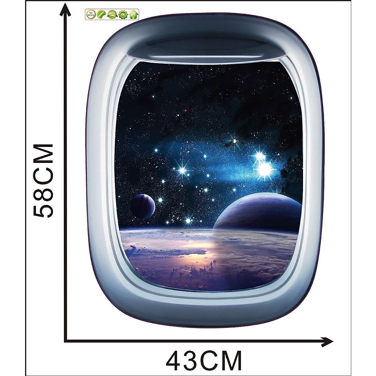 HERRA 3D Planet Universe Galaxy Outer Space Wall Decal Spacecraft Astronaut Wall Stickers, Peel and Stick Removable Space Capsule Window Wall Stickers Wall Mural for Bedroom Living Room Kids Room