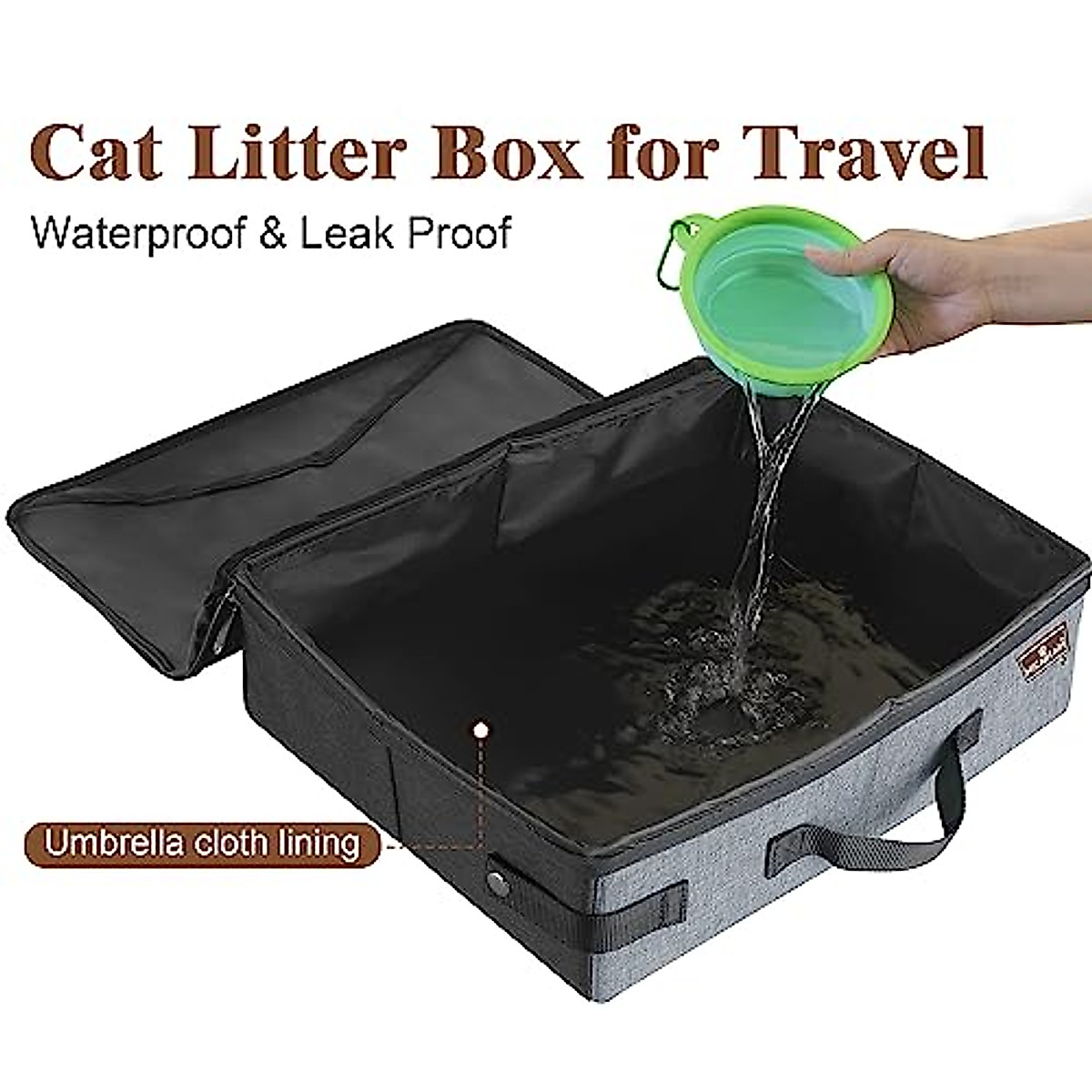 HiCaptain Portable Litter Box for Cats, Cat Travel Litter Box with Lid and Handle Standard Portable Collapsible Litter Carrier for Cat (M,Black/Gray)