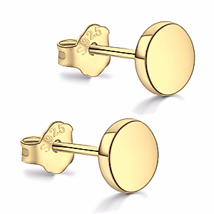 18K Gold Plated Sterling Silver Dot Stud Earrings 3mm-10mm Options, Flat Round Disc Studs Hypoallergenic Jewelry (5mm)