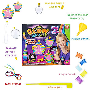 Liberty Imports Create Your Own Sand Art Kit DIY Arts and Crafts Activity - Includes 1 Glow Sand, 5 Sand Art Bottles, 5 Bright Sand Colors, Designing Tool & More