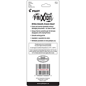 PILOT FriXion Ball Erasable & Refillable Gel Ink Stick Pens, Fine Point, Black/Blue/Red Inks, 3-Pack (31557)