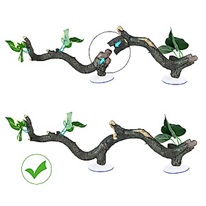 REPTIZOO 3 PCS Reptile Climbing Branch Terrarium Plants Decor with Suction Cup Resin Spliceable Corner Branch for Amphibian Snake Lizards Geckos Habitat Decor