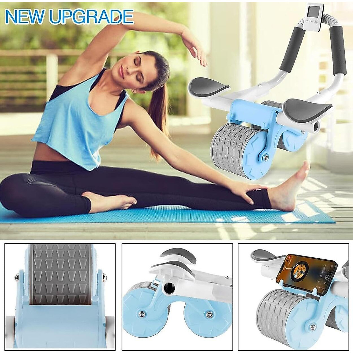 Bersauji 2023 New with Timer Ab Roller for Abdominal Exercise Machine, Elbow Support Automatic Rebound Abdominal Wheel, Abs Workout Equipment, Strengthening Trainer Fitness for Men Women,Orange