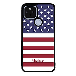 American Flag Stars and Stripes Personalized Black Rubber Phone Case Compatible With Google Pixel 8 Pro, 8a, 8, 7a, 7, Pixel 7 Pro, 6a, Pixel 6 Pro, 6, 5, 4a 5G, 4a 4G, 4, 4 XL, 3a, 3a XL, 3