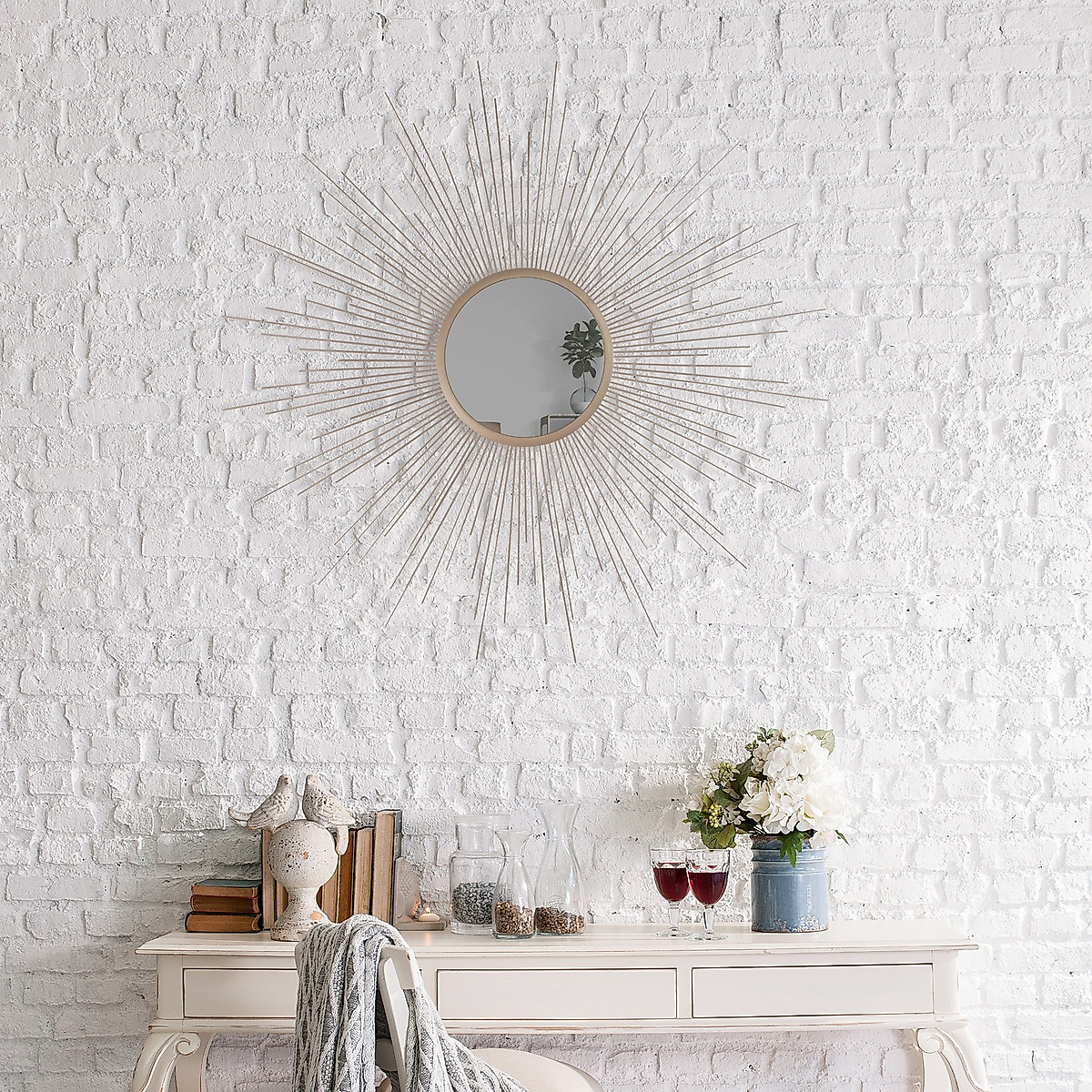 Patton Wall Decor Champagne Rays Sunburst Metal Framed Mirror, 36", Gold