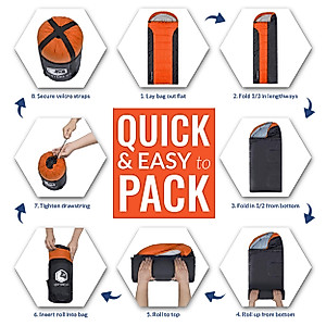 VENTURE 4TH 3-Season XL Backpacking Sleeping Bag, Camping Sleeping Bags for Adults & Kids - Lightweight, Comfortable, Water Resistant, Ideal for Hiking, Camping & Outdoor – Orange/Gray