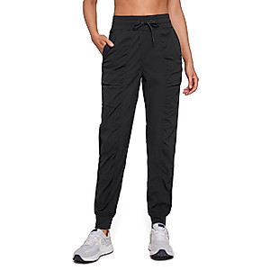 CRZ YOGA Lightweight Workout Joggers for Women, High Waisted Outdoor Running Casual Track Pants with Pockets Black Large