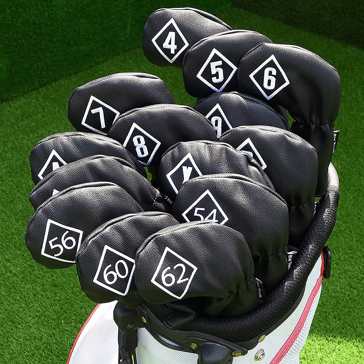 Big Teeth Golf Iron Head Covers 10Pcs Set Long Neck Golf Club Protector Leather with Number Tag fit for Taylormade All Brands