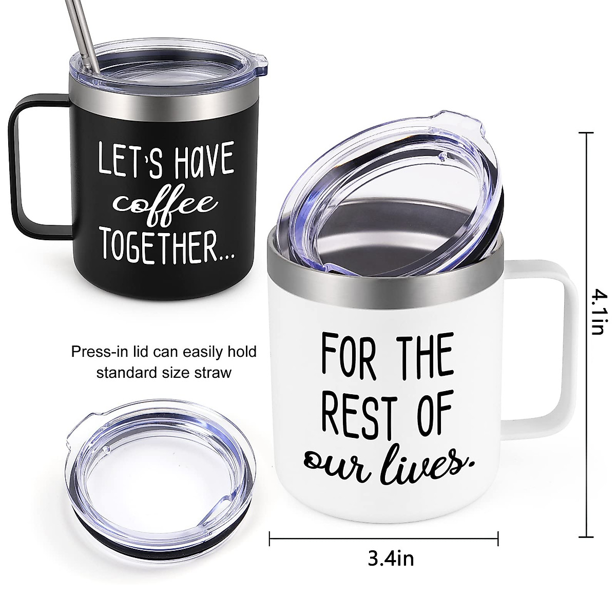 Gingprous Lets Have Coffee Together For The Rest Of Our Lives Insulated Coffee Mug Set, Engagement Wedding Gift for Couple Bridal Shower Gift Mr and Mrs Gift, 12oz Insulated Stainless Steel Travel Mug