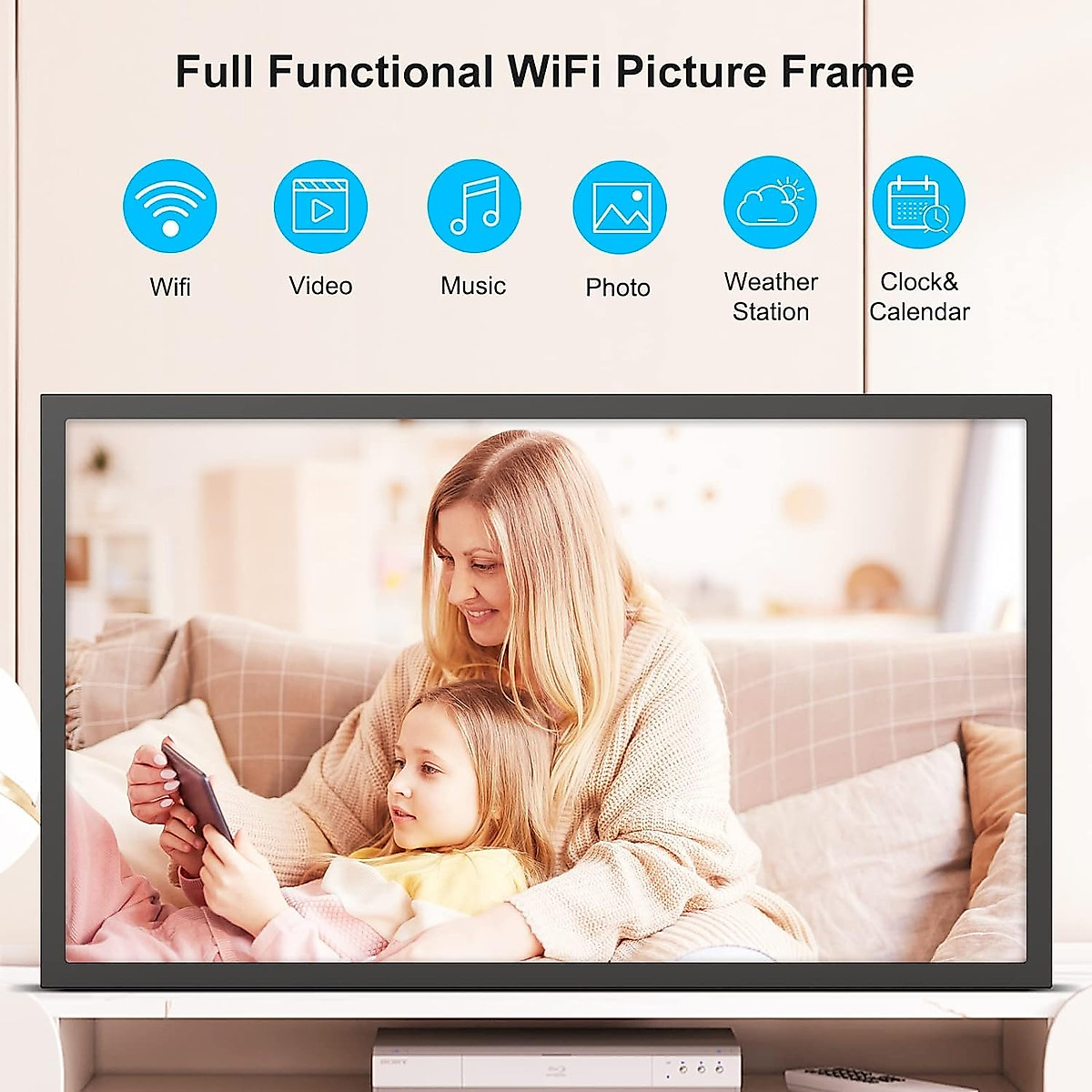 21.5-Inch Large Digital Picture Frame - with 5G Dual WiFi, 1920x1080 IPS Panel, 32GB Memory digital cloud frame, Screen Projection and Sync Screen, Full function, Share Photos and Videos via instantly