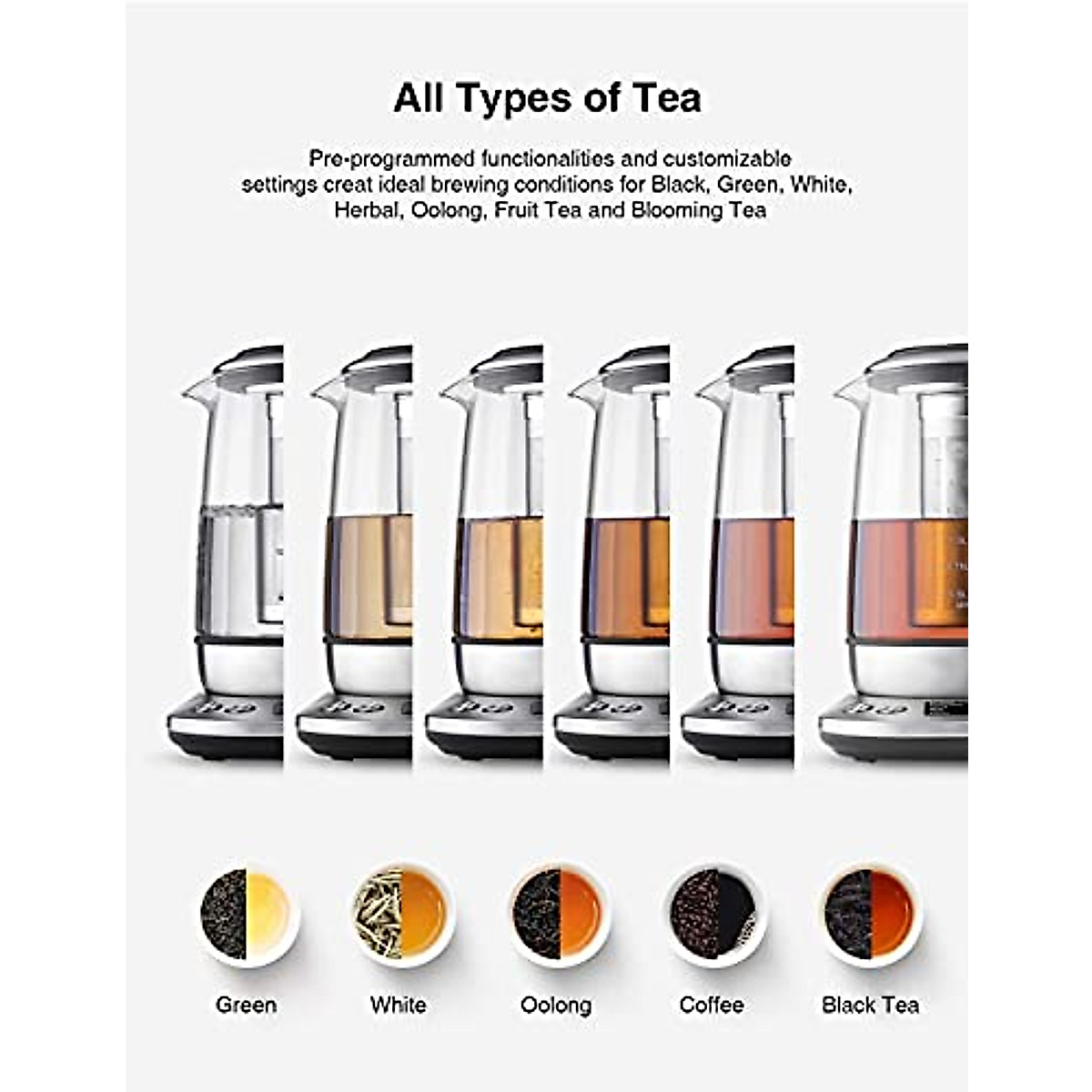 Electric Tea Kettle, 1.7L Variable Temperature Electric Kettle, Fast Boil Glass Water Kettle with 2Hr Keep Warm Function, Premium Stainless Steel, Boil Dry Protection, 1200W