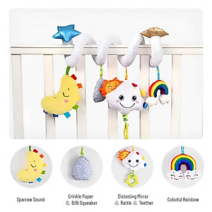 Ebrima Baby Car Seat Toys Newborn Toys, Stroller Toys Baby Toys 0-6 Months, Infant Spiral Plush Toys Hanging Stroller Toys for Carseat Crib Bar Bassinet - Colorful Star